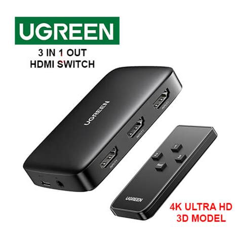 Ugreen 3 In 1 4k 3d Ultra Hdmi Switch 3 Ports Hdmi Switcher Hub Adapter