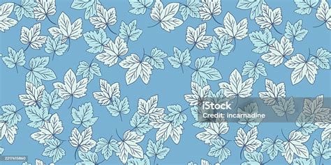 푸른 배경에 밝은 단풍잎을 특징으로 하는 완벽 한 패턴입니다 부드러운 파스텔 톤의 잎은 패브릭 벽지 및 문구류에 완벽한 자연스럽고 우아한 디자인을 만듭니다 0명에 대한 스톡