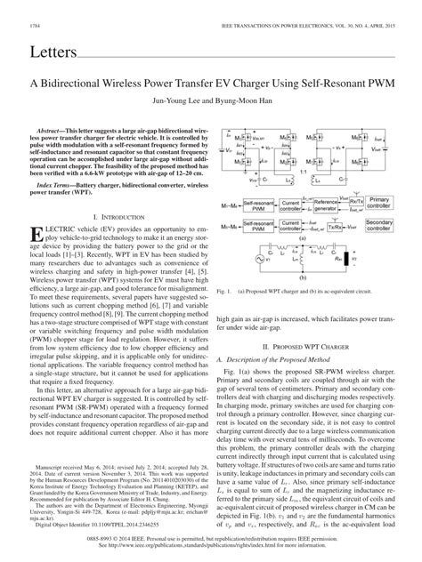 Pdf A Bidirectional Wireless Power Transfer Ev Charger Using Self Resonant Pwm