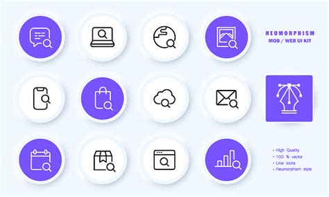 검색 집합 아이콘에 대한 돋보기입니다 음성 거품 노트북 사용자 행성 그림 전화 패키지 클라우드 스토리지 이메일 캘린더 웹 사이트 상자 막대 차트 인터넷 개념 신형성 벡터 선