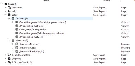 dynamic tooltip pages in microsoft power bi for measures as columns