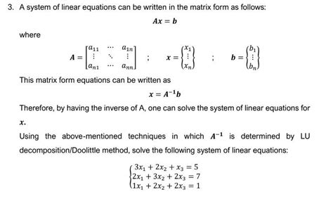Solved A System Of Linear Equations Can Be Written In The Chegg