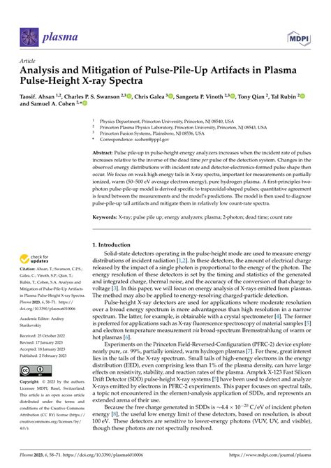 Pdf Analysis And Mitigation Of Pulse Pile Up Artifacts In Plasma