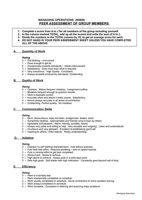 Peer Assessment Criteria Sheet MANAGING OPERATIONS PEER ASSESSMENT OF