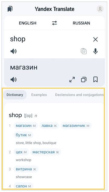Dictionary Yandex Translate For Mobile