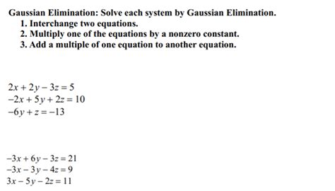 solved gaussian elimination solve each system by gaussian