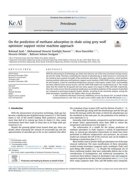 Pdf On The Prediction Of Methane Adsorption In Shale Using Grey Wolf Optimizer Support Vector