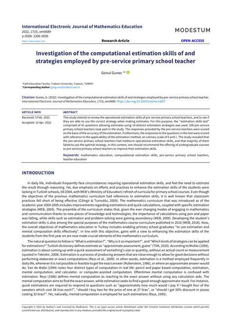 Pdf Investigation Of The Computational Estimation Skills Of And