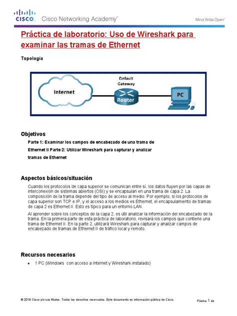 7 1 6 Lab Use Wireshark To Examine Ethernet Frames Pdf Comunicación Por Medio De