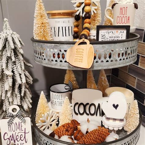 Rustic White Washed Wood Riser Small Tiered Tray Riser Farmhouse