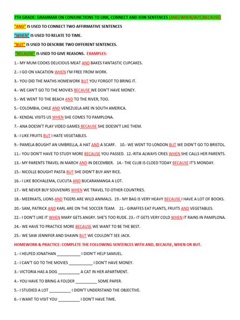 7th Grade 2021 Conjunctions And When But Pdf Cuisine Foods