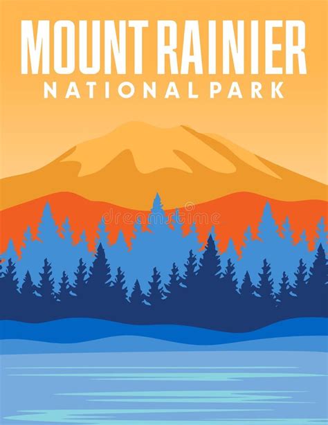 Mount Rainier National Park With Beautiful Natural Scenery Stock Vector
