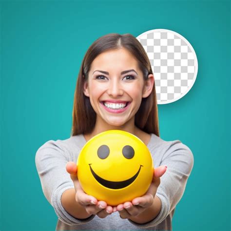 Premium Psd Licking Emoticon Girl Holds A Yellow Smiley With Tongue