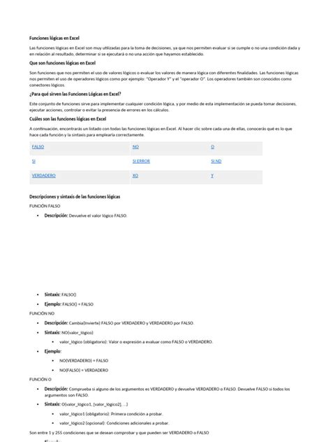 funciones lógicas en excel pdf función matemáticas microsoft excel