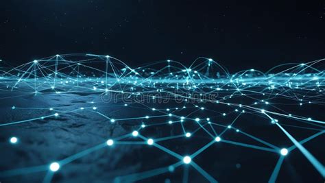 Glowing Network Of Interconnected Nodes And Lines Over A Dark Surface