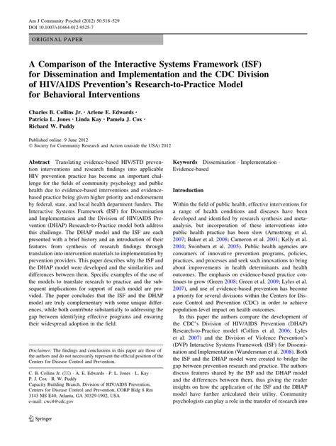Pdf A Comparison Of The Interactive Systems Framework Isf For Dissemination And