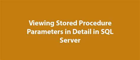 Viewing Stored Procedure Parameters In Detail In Sql Server Mssql Query