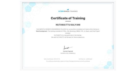 lakshmi kalyani on linkedin successfully completed the web development training from internshala…