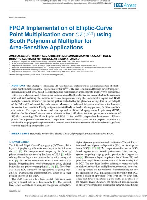 pdf fpga implementation of elliptic curve point multiplication over