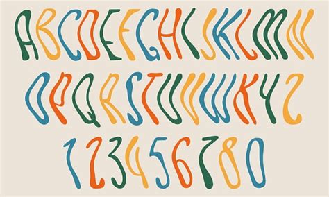 펑키한 1960년대 사이키델릭 보호 스타일 펑키 플로팅 그루비 서체 포스터 콜라주 의류 음악 앨범 등에 이상적입니다 3차원 형태에 대한 스톡 벡터 아트 및 기타 이미지