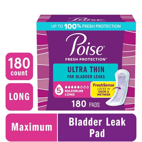 Poise Ultra Thin Incontinence Pads 5 Drop Maximum Absorbency Long