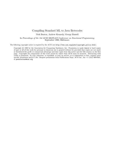 Pdf Compiling Standard Ml To Java Bytecodes