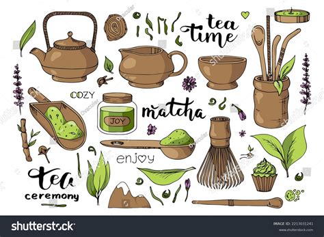 Vector Set Organic Matcha Color Doodle Stock Vector Royalty Free