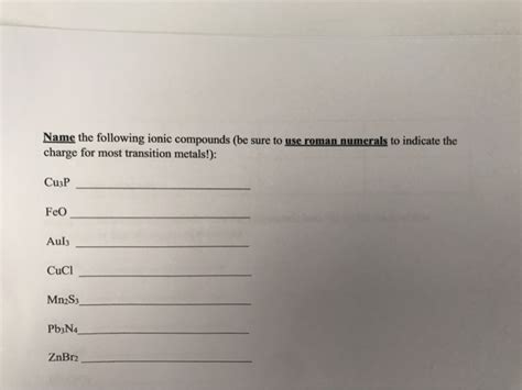 Solved Name The Following Ionic Compounds Be Sure To Use Chegg