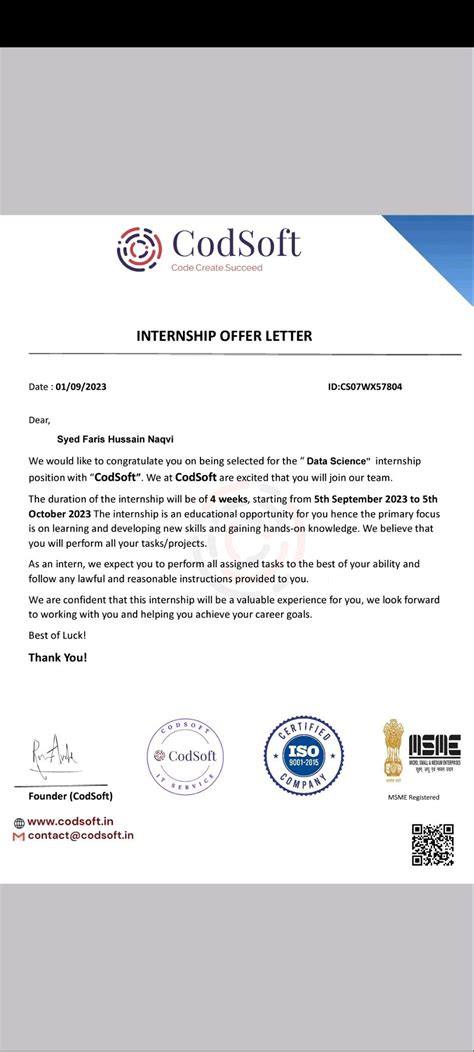 Syed Faris Hussain On Linkedin Codsoft