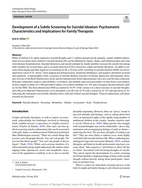 Development Of A Subtle Screening For Suicidal Ideation Psychometric