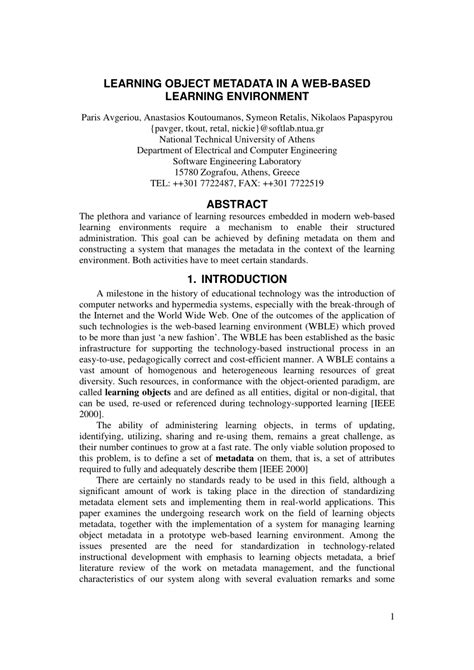 Pdf Learning Object Metadata In A Web Based Learning Environment