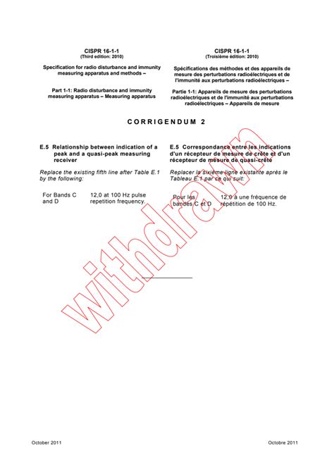 Cispr 16 1 1 2010 Cor2 2011 Corrigendum 2 Specification For Radio Disturbance And Immunity