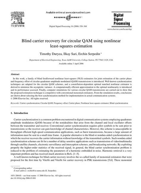Pdf Blind Carrier Recovery For Circular Qam Using Nonlinear Least