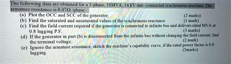 The Following Data Are Obtained For A 3 Phase10mva14 Kv Star Connected