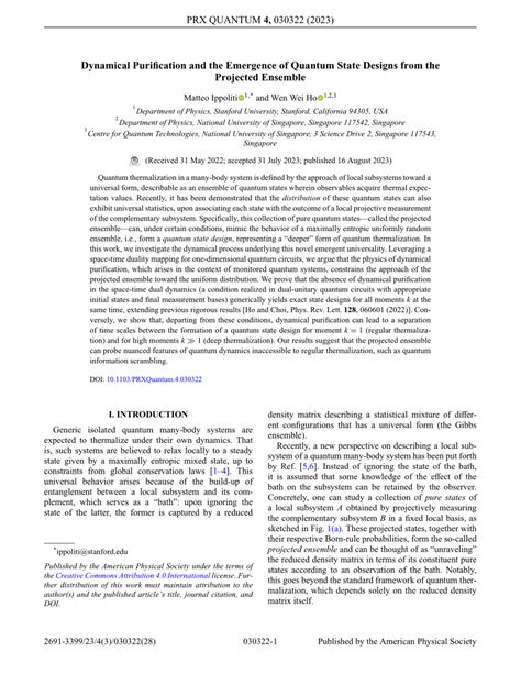Pdf Dynamical Purification And The Emergence Of Quantum State Designs From The Projected Ensemble