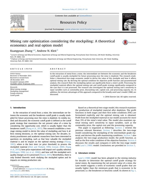 pdf mining rate optimization considering the stockpiling a