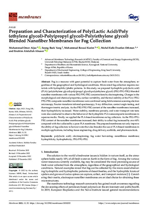 Pdf Preparation And Characterization Of Polylactic Acidpoly Ethylene Glycol Polypropyl