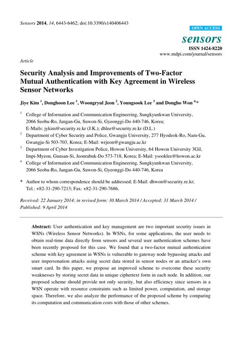 Pdf Security Analysis And Improvements Of Two Factor Mutual Authentication With Key Agreement