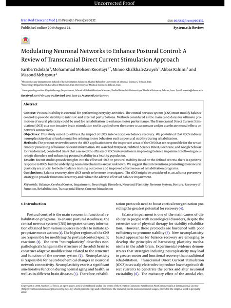 Pdf Modulating Neuronal Networks To Enhance Postural Control A Review Of Transcranial Direct