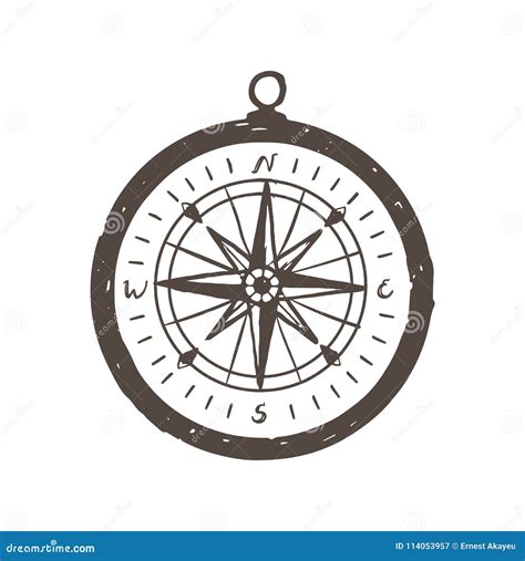 Magnetic Compass With Needle Pointing North Pole Orientation Or