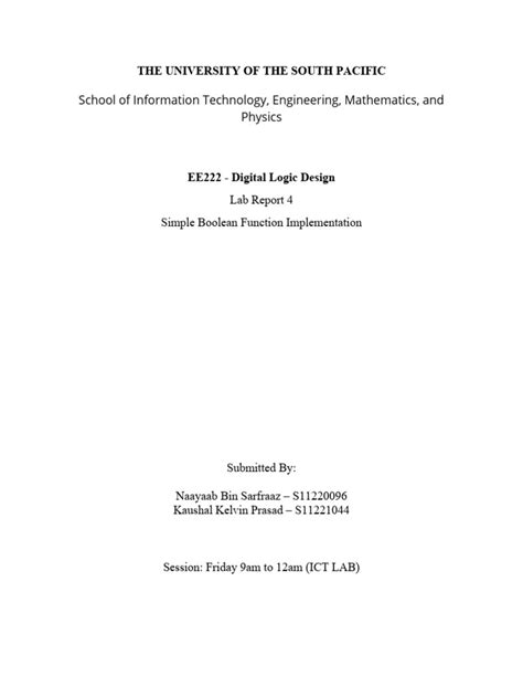 Ee222 Lab 4 Pdf Logic Gate Boolean Algebra