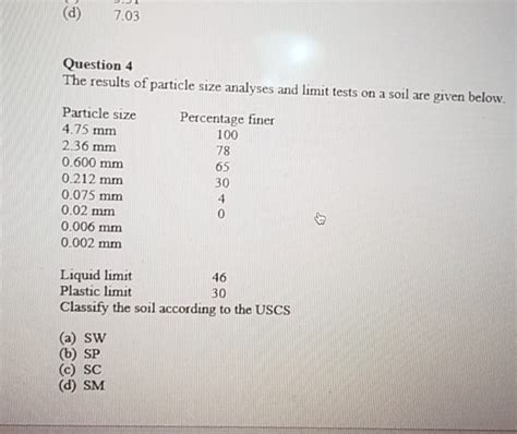 solved question 5 the results of particle size analyses