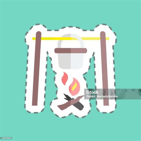 스티커 라인 컷 캠프 파이어 와일드 웨스트 기호에 적합합니다 편집 가능한 간단한 디자인 디자인 템플릿 벡터 간단한 기호 그림 공휴일에 대한 스톡 벡터 아트 및 기타 이미지