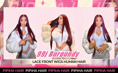 Pipiha 99j Burgundy Lace Front Wigs Human Hair 28 Inch