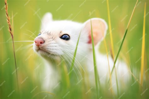 Premium Photo Closeup Of Ermine Face In Green Grass