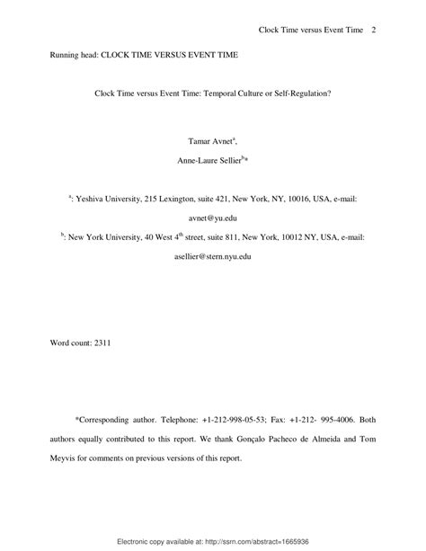 PDF Clock Time Vs Event Time Temporal Culture Or Self Regulation