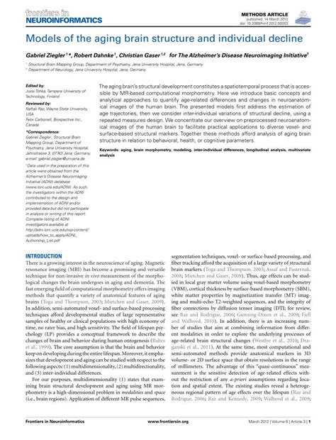 Pdf Models Of The Aging Brain Structure And Individual Decline