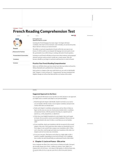 French Reading Comprehension Test Pdf Reading Comprehension