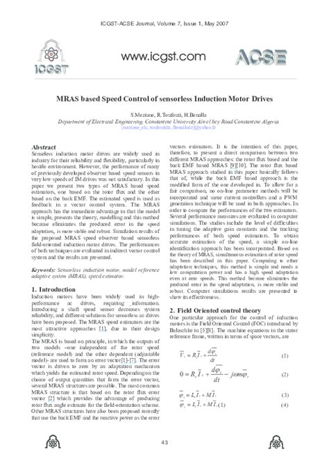pdf mras based speed control of sensorless induction motor drives