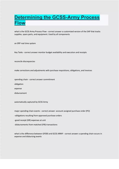 Determining The Gcss Army Process Flow Verified Answers Latest Update Gcss Army Stuvia Us